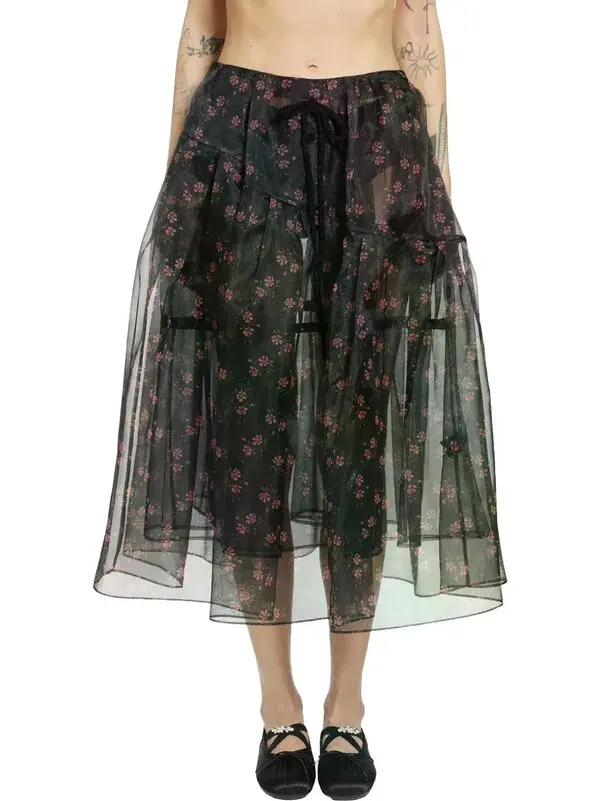 Simone Rocha Floral Embroidered Skirt - Black