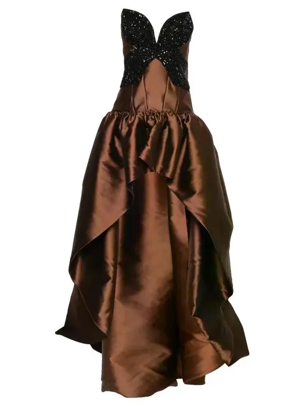 Costarellos Embellished Strapless Asymmetric Dress - Brown