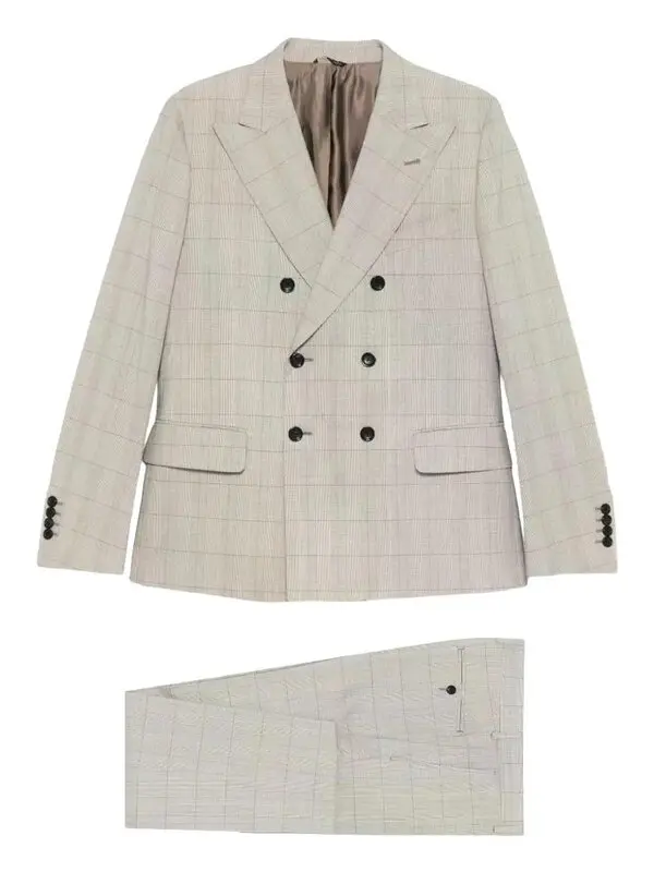 REVERES 1949 Double-breasted Patterned Suit - Neutrals