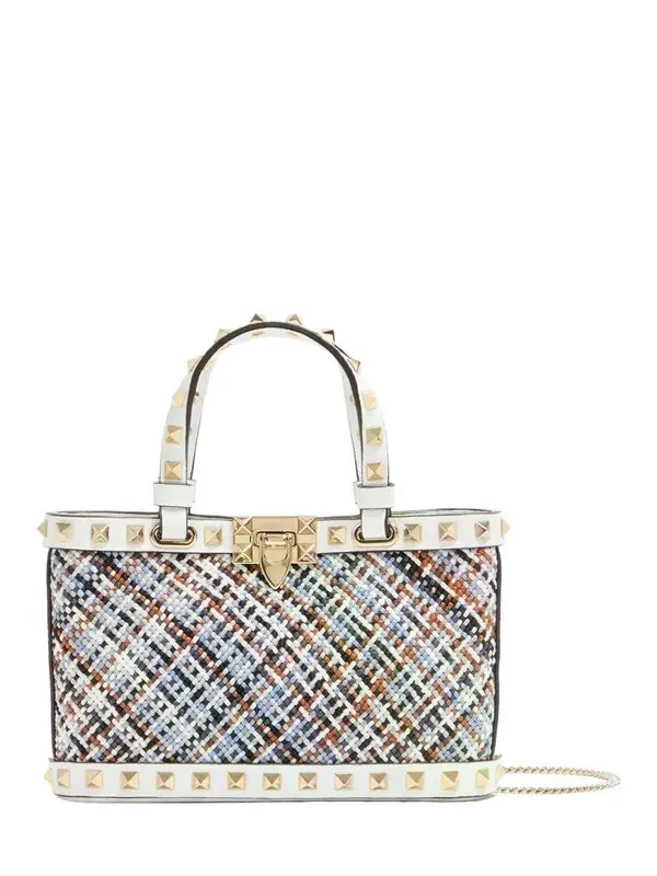 Valentino Garavani Rockstud Mini Shopping Bag In Woven Fabric - White