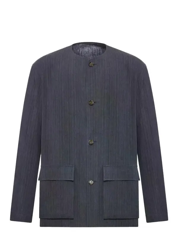 LARDINI Pinstriped Collarless Jacket - Blue