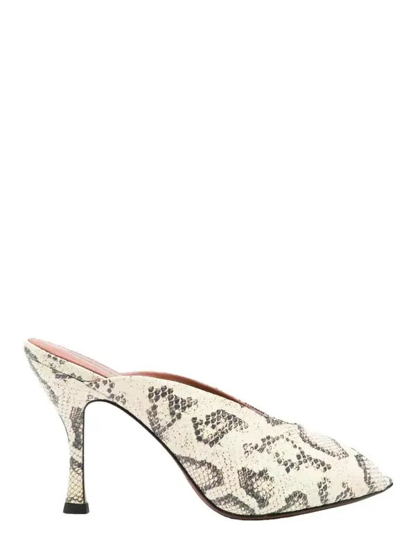 Lola Cruz Snakeskin Peep Toe Mules - Neutrals