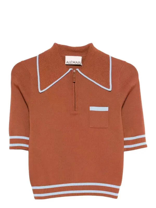 ALEMAIS Chest-pocket Polo Top - Brown