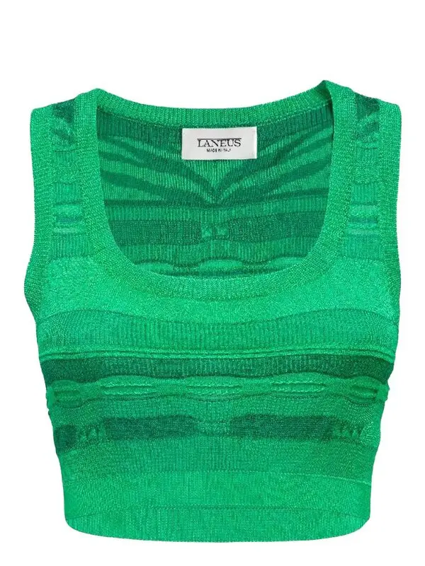 LANEUS Knitted Cropped Tank Top - Green