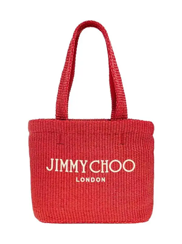 JIMMY CHOO Embroidered Woven Tote Bag - Red