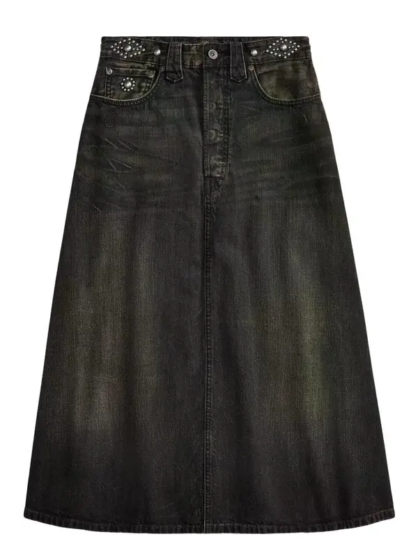 Ralph Lauren Studded Denim A-line Skirt - Black
