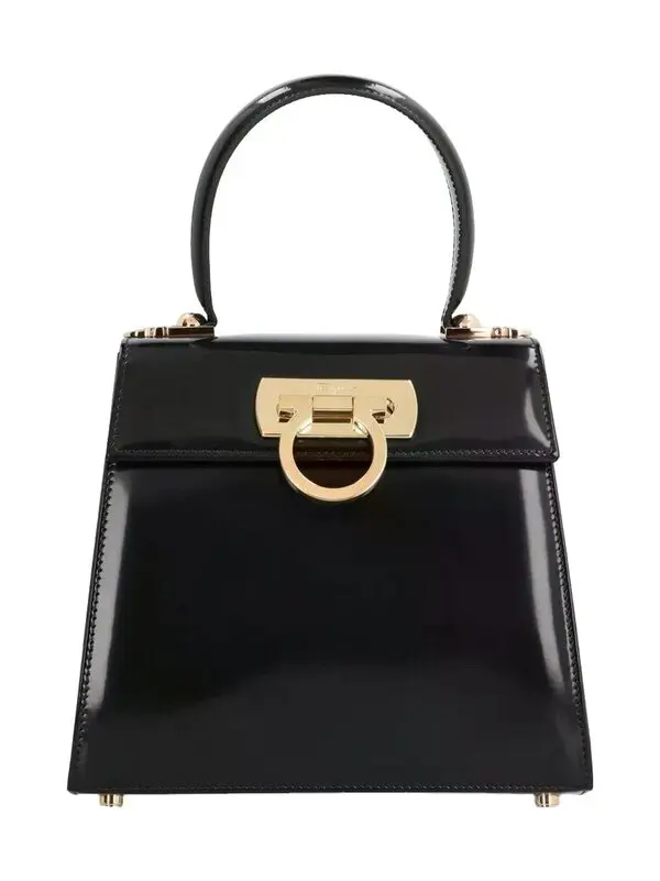 FERRAGAMO Gancini Leather Handbag - Black