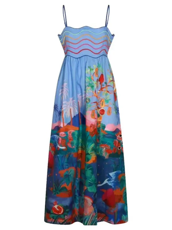 Farm Rio Embroidered Midi Dress - Blue