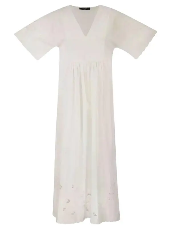 Max Mara Embroidered V-neck Dress - White
