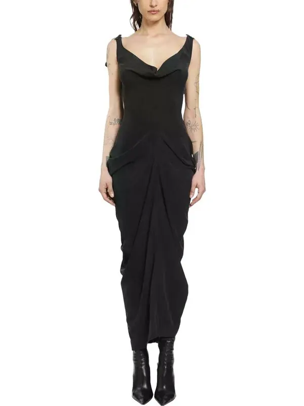YEHUAFAN Silk Midi Dress - Black