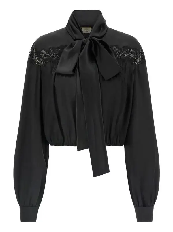 Saint Laurent Lace Lavallière Silk Blouse - Black