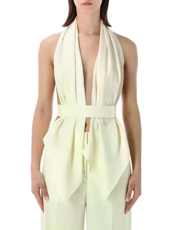 Alberta Ferretti Halterneck Belted Top - Neutrals