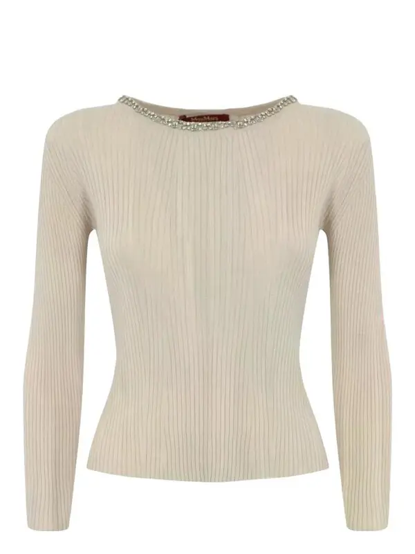Max Mara Ribbed Knit Top With Jewel Embellishments - Neutrals
