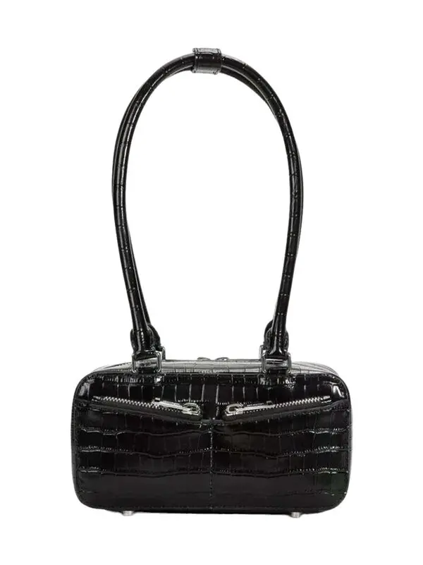 SELF-PORTRAIT Mini Crocodile-embossed Leather Bag - Black