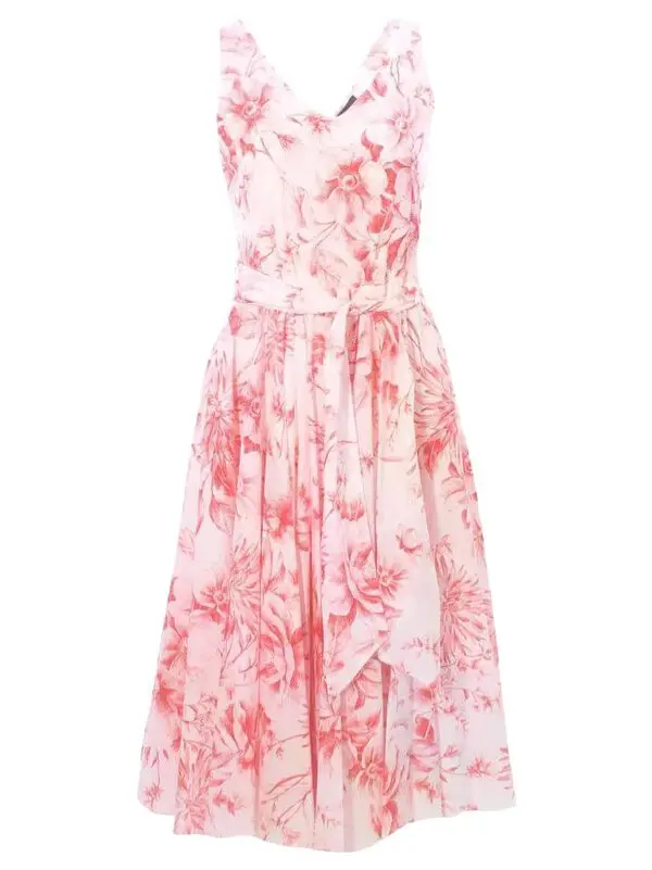 LAVI COUTURE Floral-print V-neck Midi Dress - Pink
