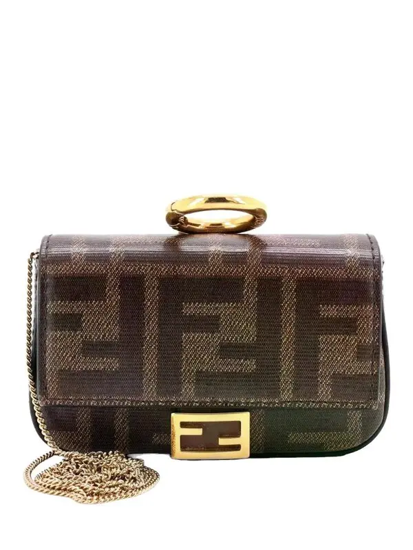 Fendi Chain Baguette Charm Zucca Coated Canvas Nano Crossbody Bag - Brown