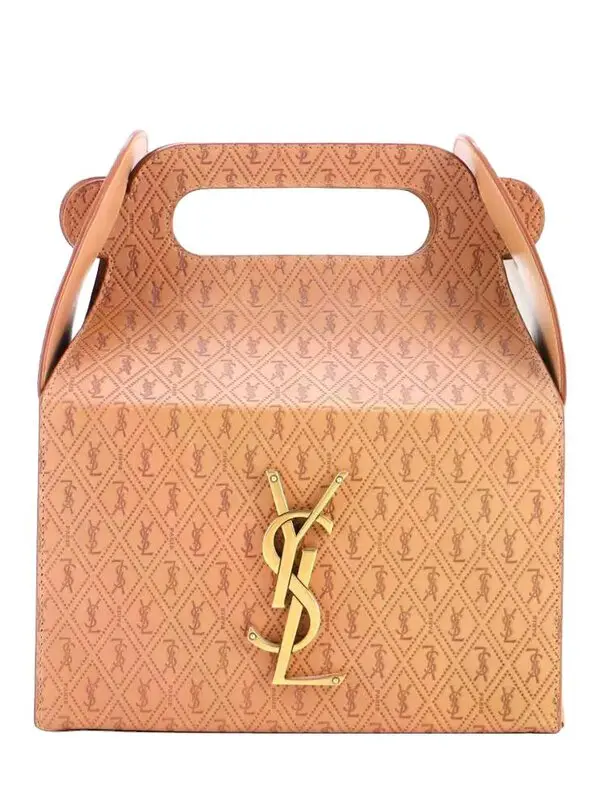 Saint Laurent Take-away Box Bag Monogram Leather Satchel - Neutrals