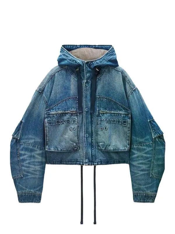 Alexander Wang Hooded Cargo Cropped Jacket - Blue