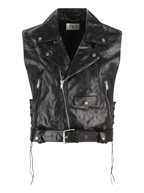 Saint Laurent Leather Biker Vest - Black