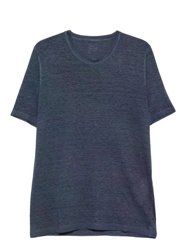 120% Lino Crew-neck Linen T-shirt - Blue
