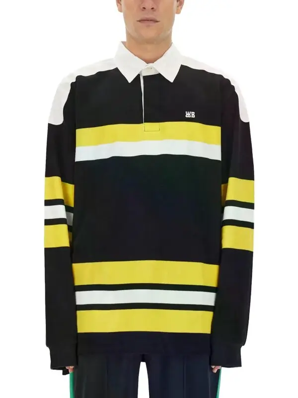 WALES BONNER Striped Polo Shirt - Black