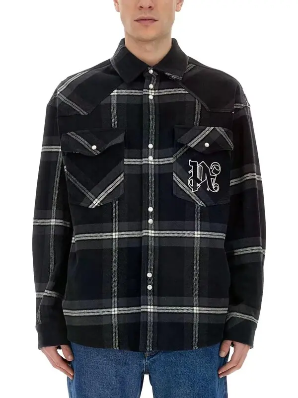 Palm Angels Monogram Checked Shirt - Black