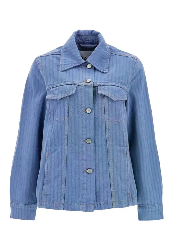 GANNI Striped Denim Jacket - Blue