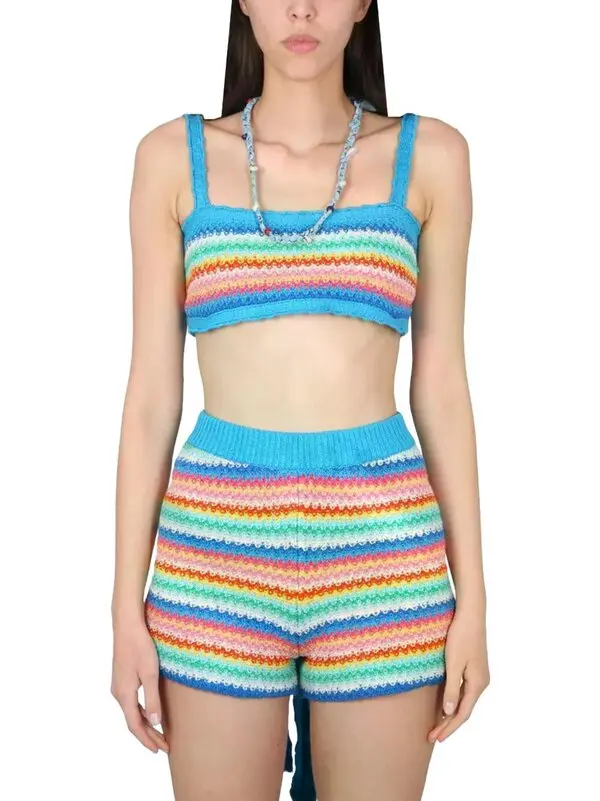 Alanui Striped Crop Top - Blue