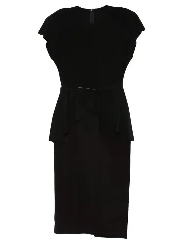 Norma Kamali Belted Peplum Midi Dress - Black