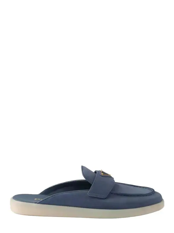 Prada Nubuck Leather Mules With Enameled Triangle Logo - Blue