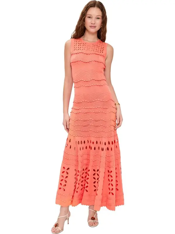 Ulla Johnson Lakshmi Eyelet Knit Maxi Dress - Coral Peony