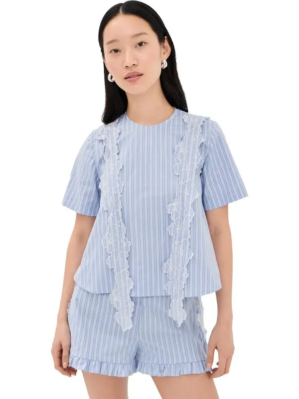 KIKA VARGAS Ronke Stripe Poplin Top - Blue