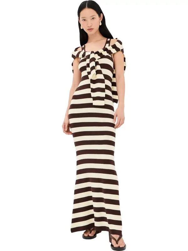 Monse Back Knot Knitted Maxi Dress - Teak/ivory
