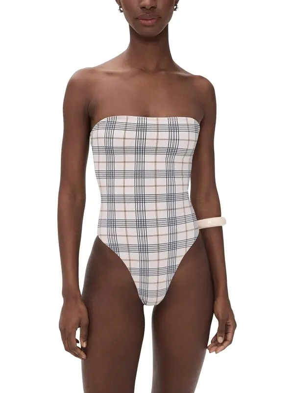 Lioness Gigi Strapless One-piece Swimsuit - Beige Plaid