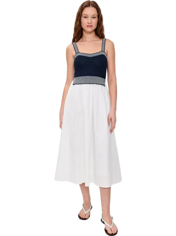 Moon River Mixed Media Knit Top Midi Dress - Navy/off White