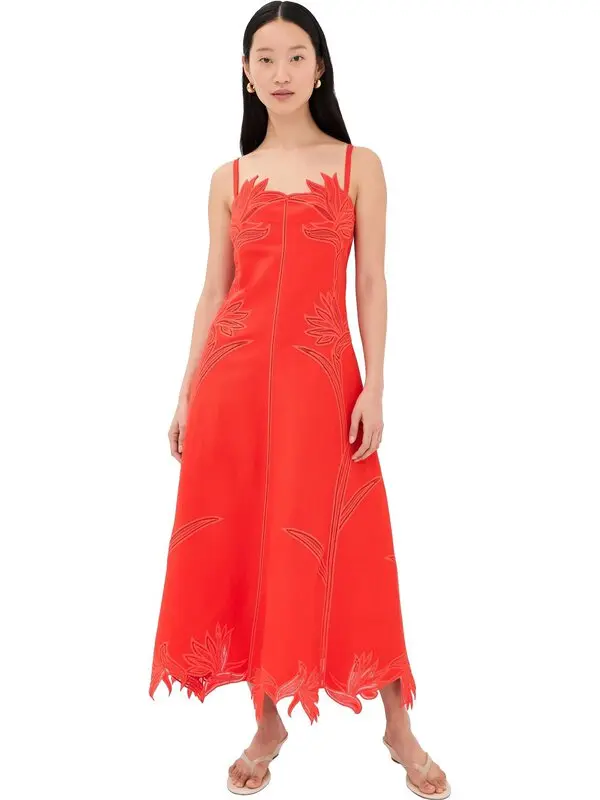 Simkhai Ellery Embroidered Bustier Midi Dress - Lobster