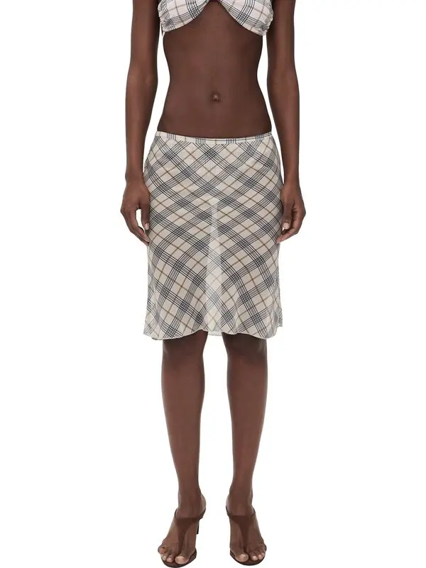 Lioness Shoreline Midi Skirt - Beige Plaid