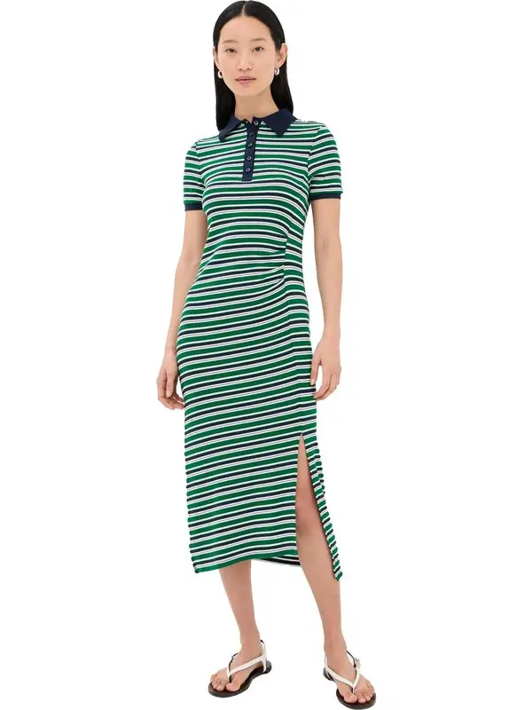 Simkhai Shelby Knit Polo Midi Dress - Kelly Green Stripe