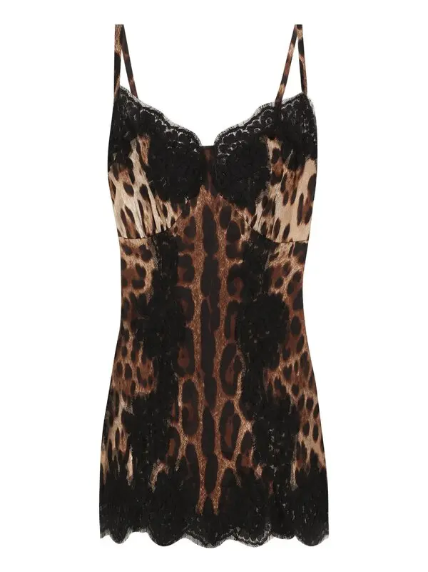 Dolce & Gabbana Leopard-print Satin Top With Lace Inlay - Animal Print