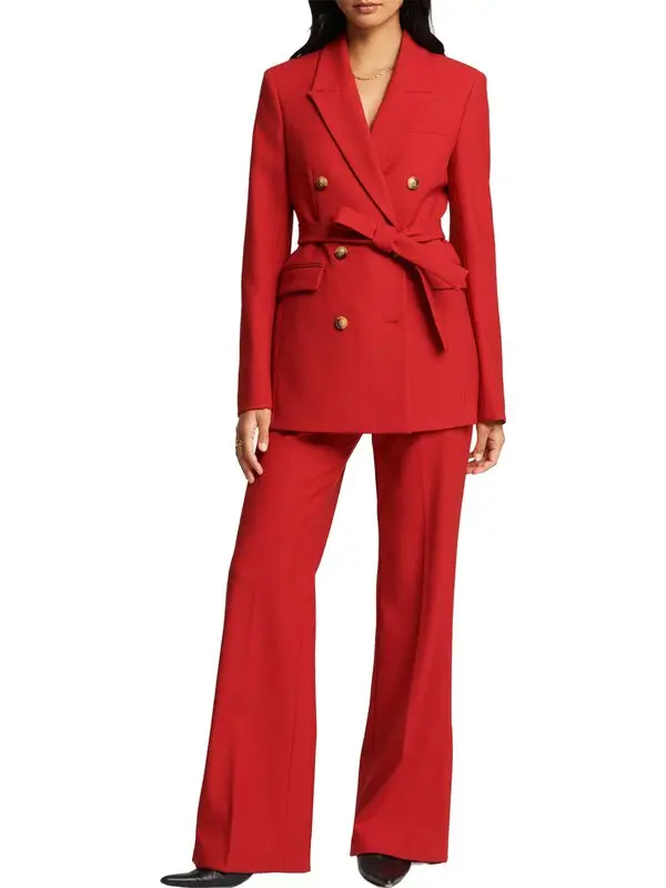 ARGENT Heavy Wool Twill Belted Double-breasted Blazer - Red
