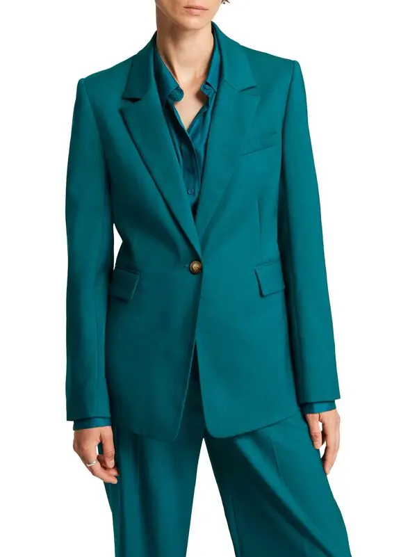 ARGENT Seasonless Wool Fitted Notch Lapel Blazer - Green