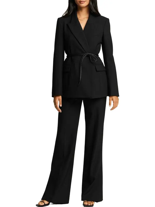 ARGENT Heavy Wool Twill Belted Blazer - Black