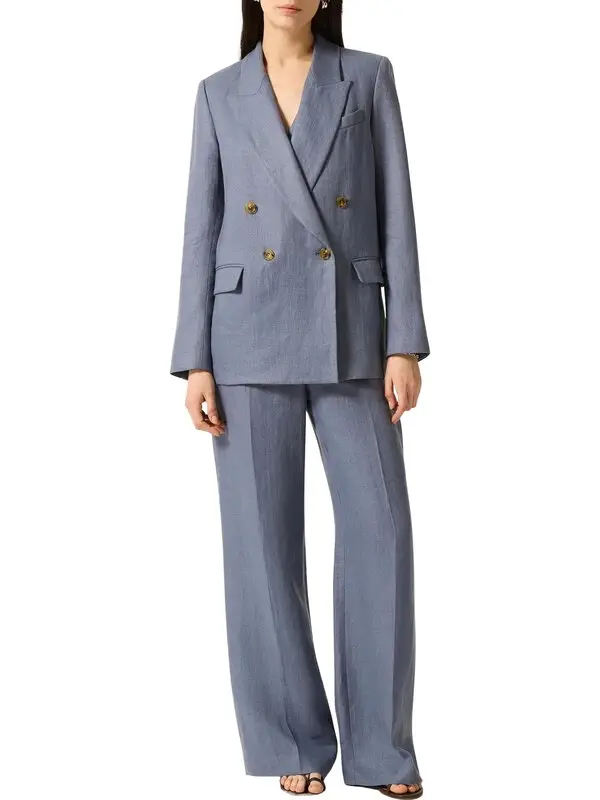 ARGENT Basket Weave Linen Peaked Lapel Blazer - Blue