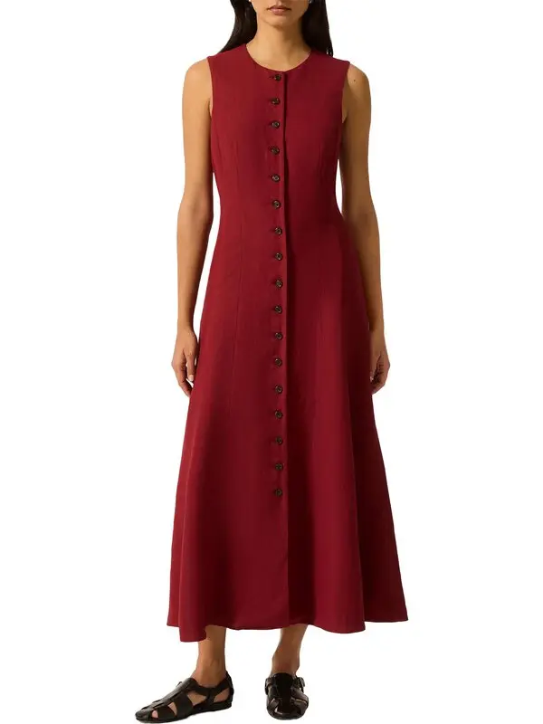 ARGENT Carroll Linen-blend Button Maxi Dress - Red