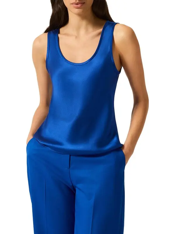 ARGENT Silk Charmeuse Scoop Neck Tank Top - Blue