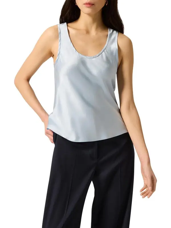 ARGENT Silk Charmeuse Scoop Neck Tank Top - Blue