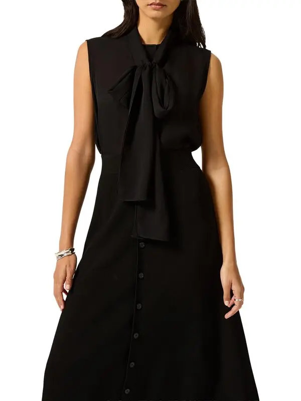 ARGENT Silk Georgette Sleeveless Bow Blouse - Black
