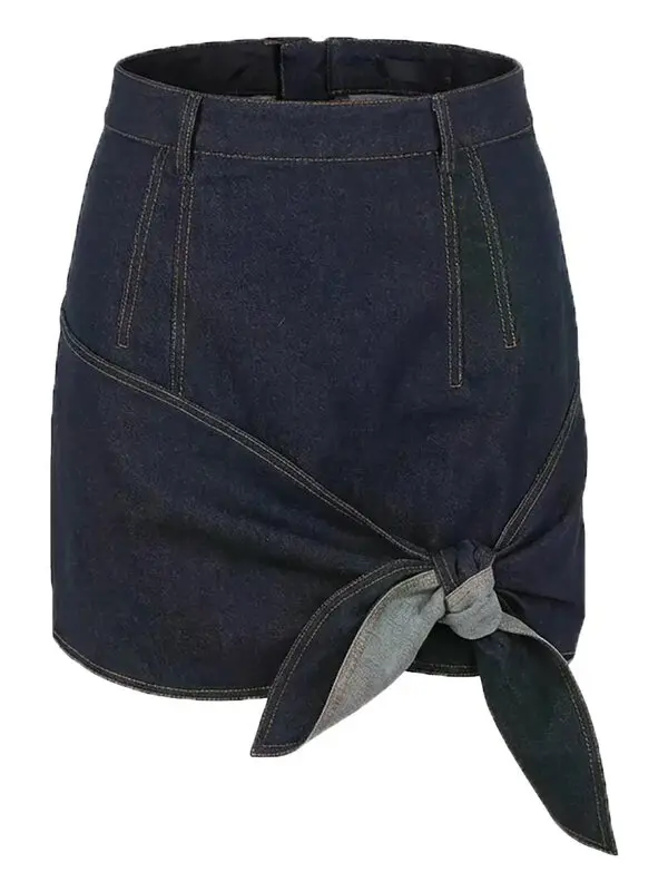 Monse Denim Mini Skirt With Tie Detail - Blue