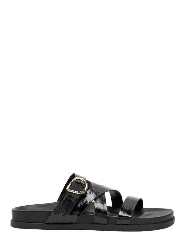 ANCIENT GREEK SANDALS Filipa Textured Patent Leather Sliders - Black
