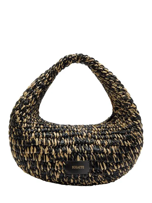 Khaite Olivia Medium Raffia Top Handle Bag - Black And White